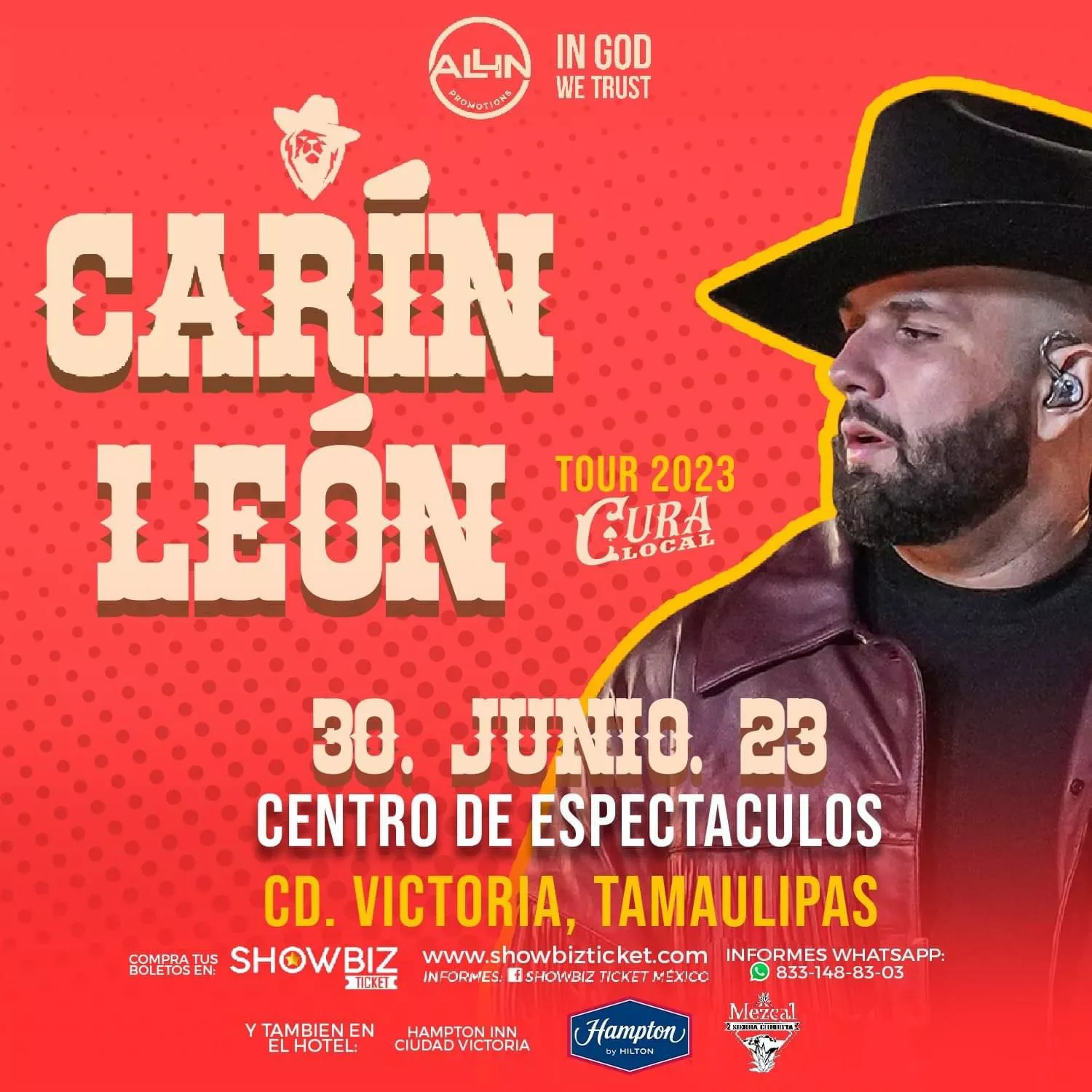 Carín León llega a Cd. Victoria, Tamaulipas